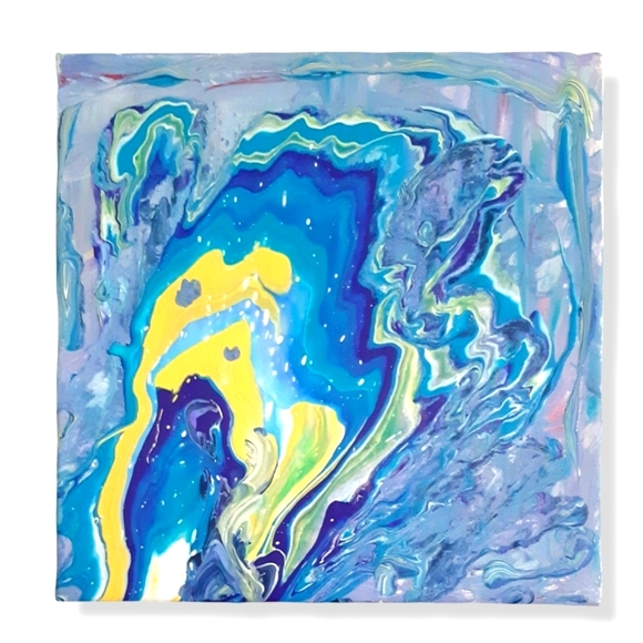 Blue & Yellow pour painting